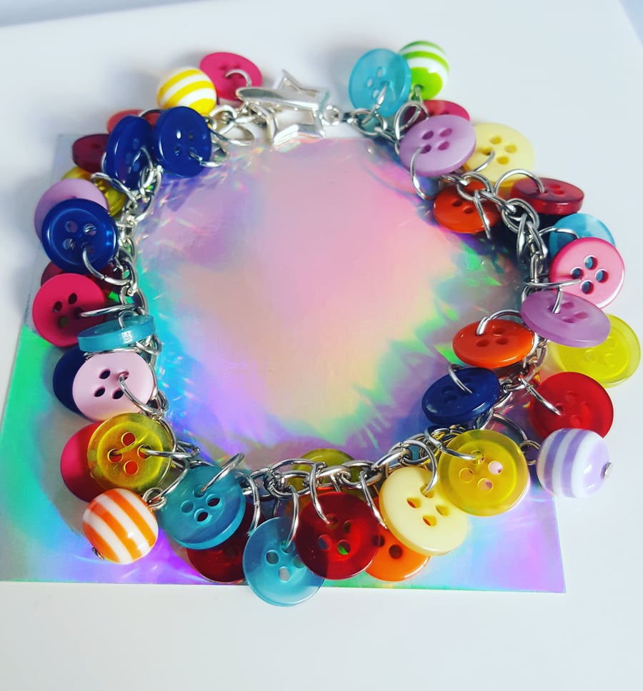 Handmade Funky Buttons Charm Bracelet - Folksy