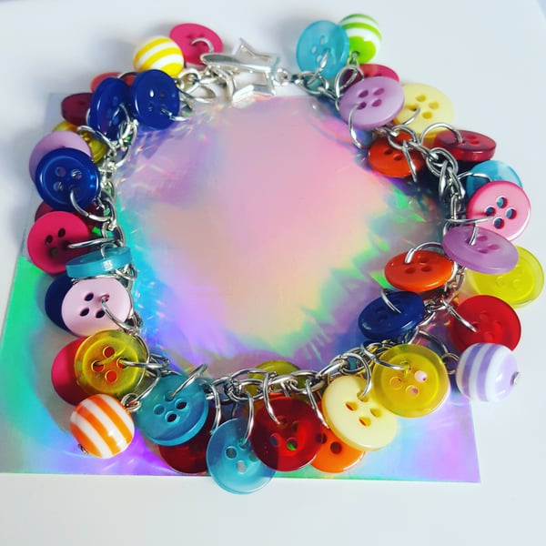 Handmade Funky Buttons Charm Bracelet - Folksy