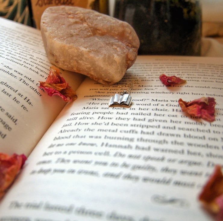 Tiny Silver Book Necklace - Folksy