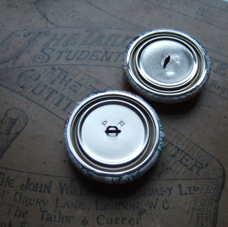 Two jumbo extra large buttons covered with vint... - Folksy
