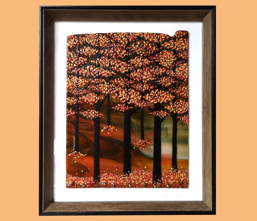 HANDMADE FUSED GLASS 'AUTUMN TREES' PICTURE. - Folksy