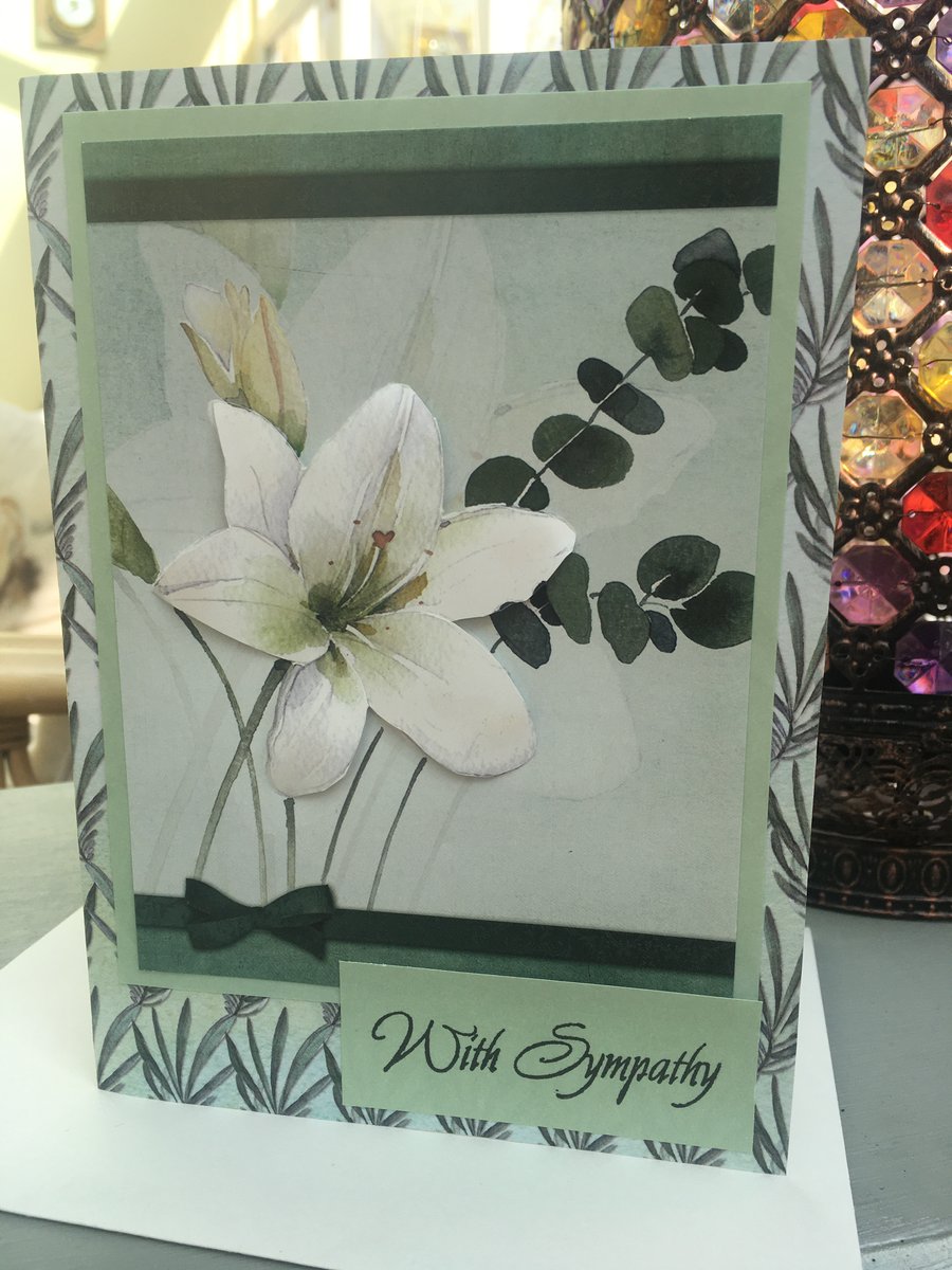 White lily With Sympathy card - Folksy