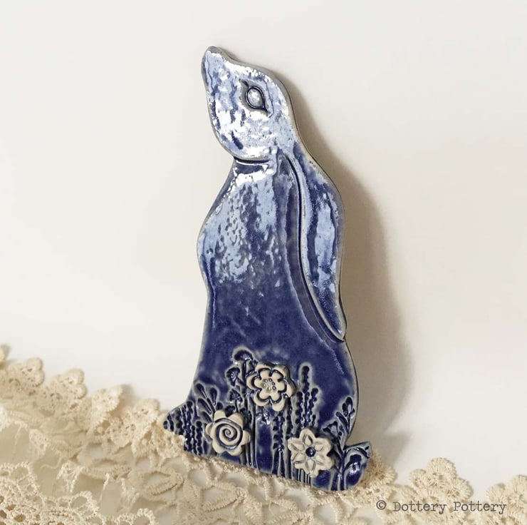 Ceramic Moon Gazing Hare Pottery Hare decoratio... - Folksy