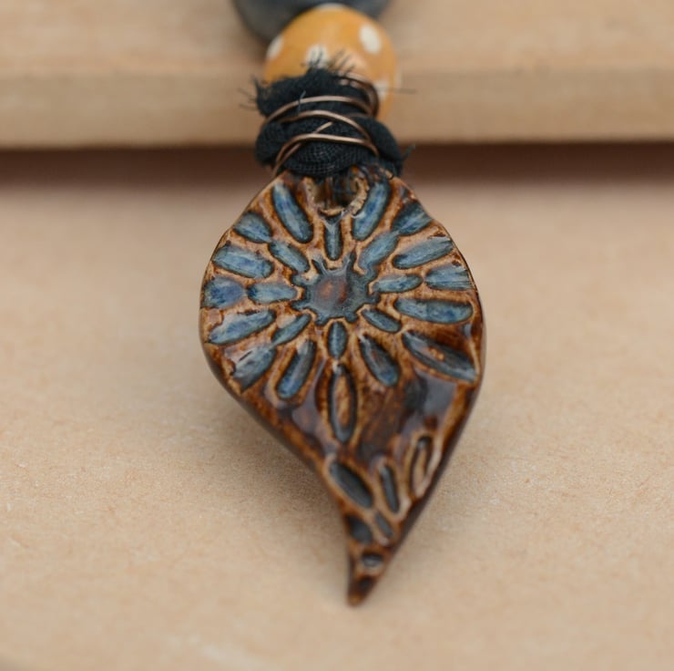 Dark Blue Navy Ceramic Pendant Necklace with Mu... - Folksy