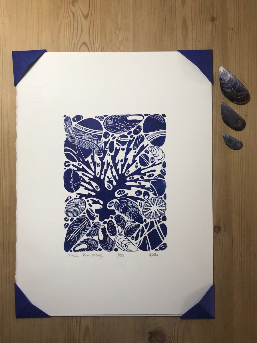 Limited Edition Beach Finds Lino Print - Folksy