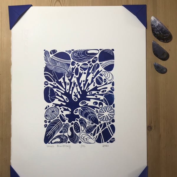Limited Edition Beach Finds Lino Print - Folksy