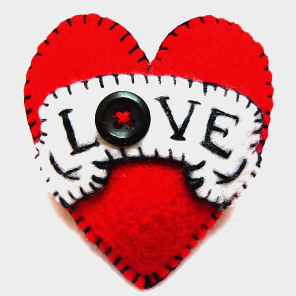 FB120 - Hot Red LOVE Heart Shape Handmade Felt ... - Folksy