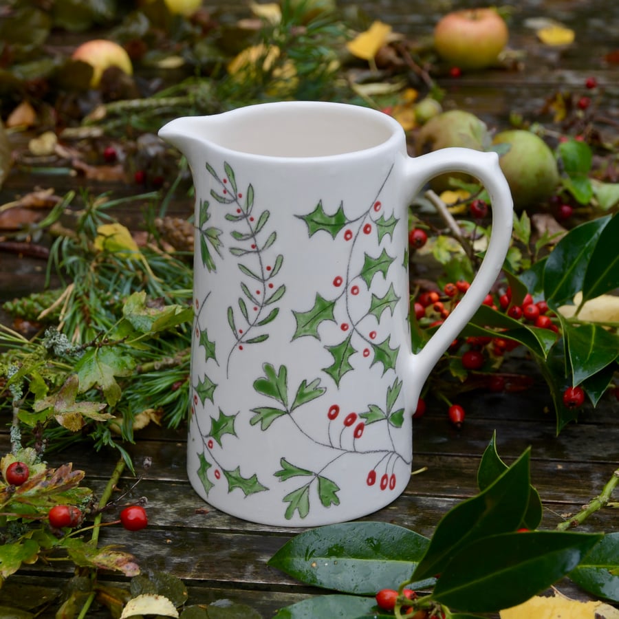 Winter Berries Farmhouse Jug - Hand Painted - Folksy