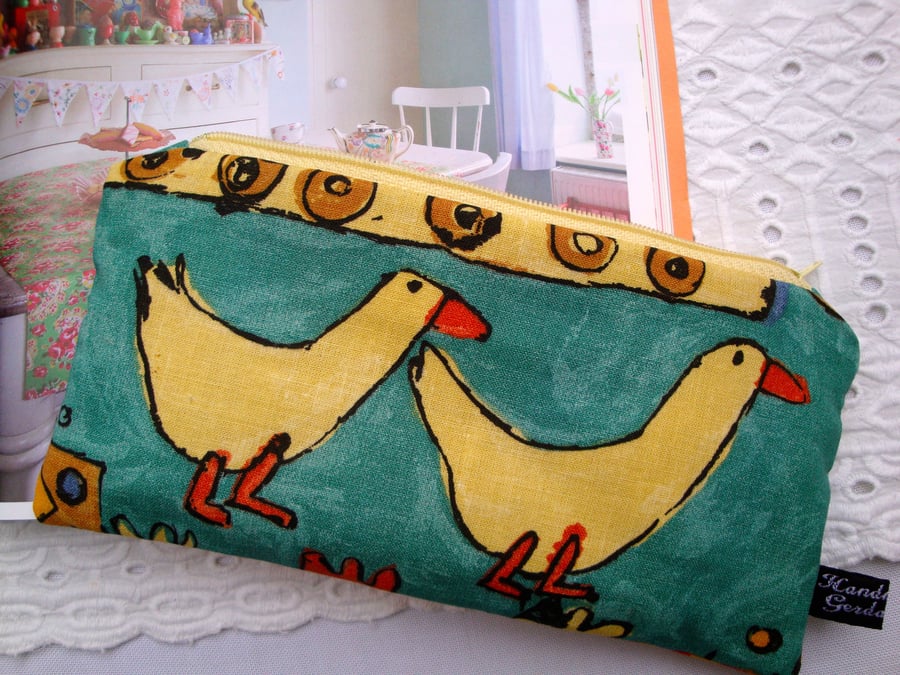 Cotton Zipper Pencil Case - yellow Ducks. - Folksy