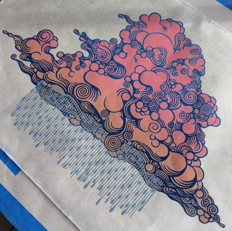 Colourful Raincloud Linocut Print - Folksy