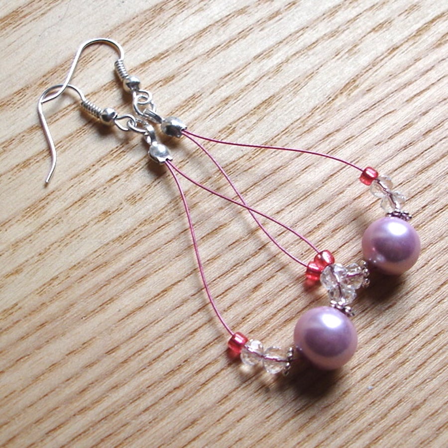 Pretty in Pink Pearl Loop Bead Earrings - Folksy