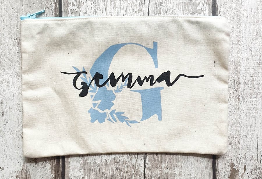 Hand Screen Printed Initial Letter Pouch - Flor... - Folksy