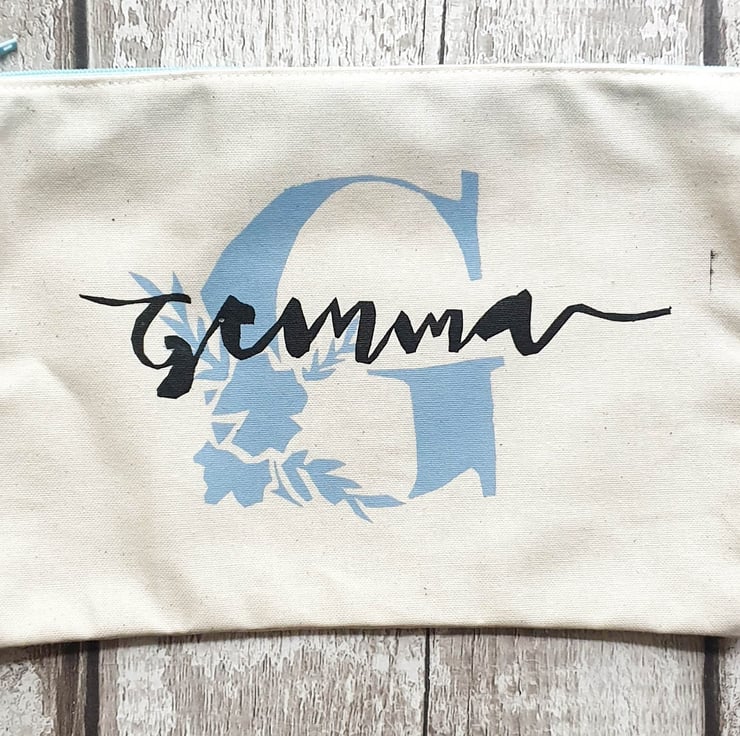 Hand Screen Printed Initial Letter Pouch - Flor... - Folksy