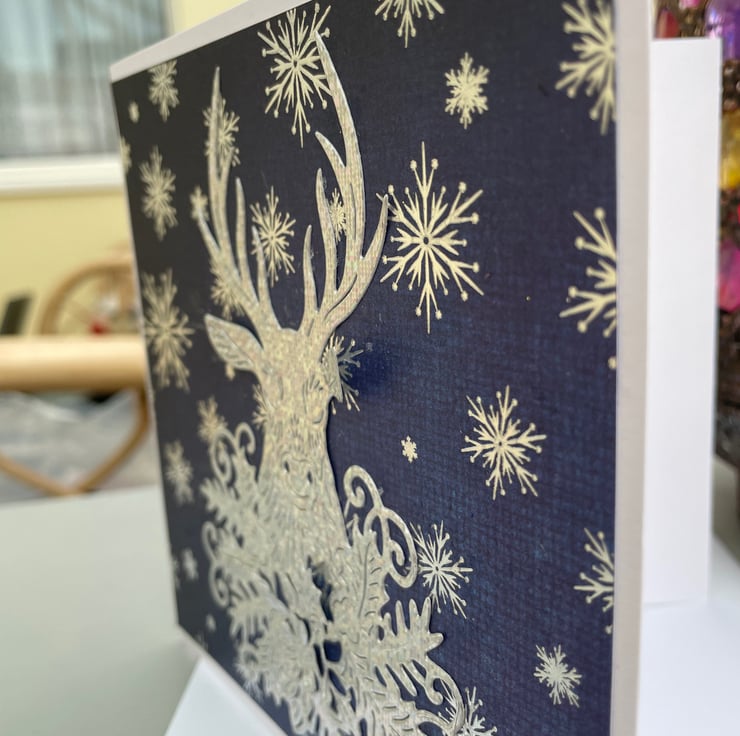 Stags head and snowflake Christmas card - Folksy