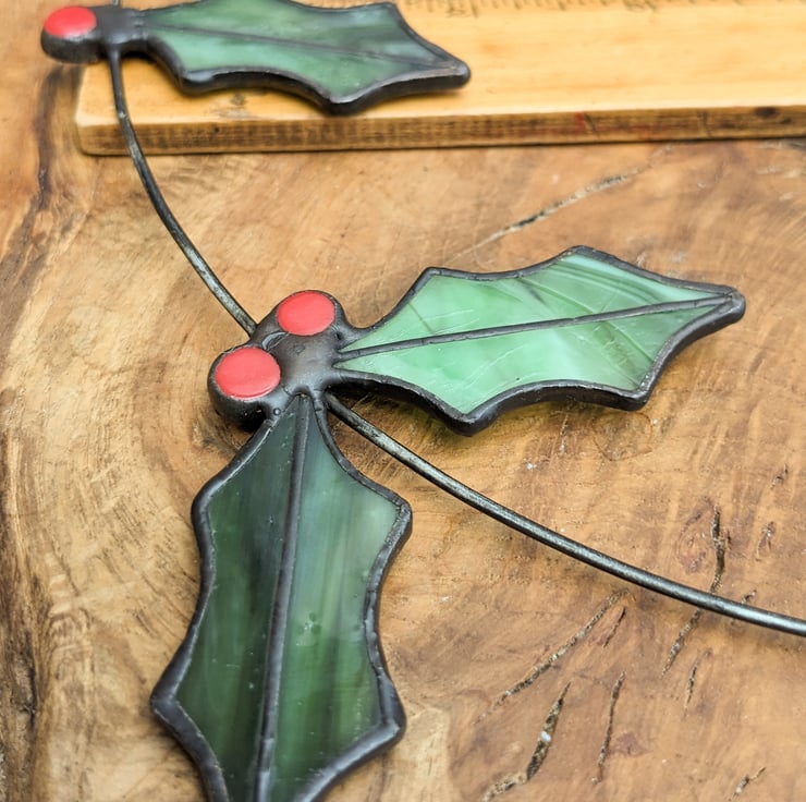 Stained Glass Holly Wreath, Christmas Wreath, C... - Folksy