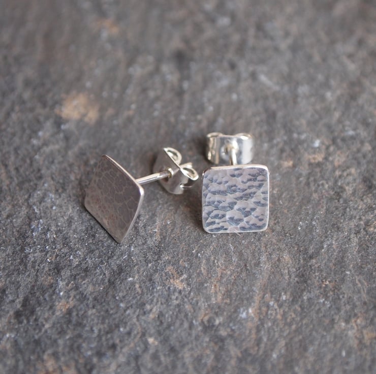 Square Stud Earrings - Sterling silver - Folksy