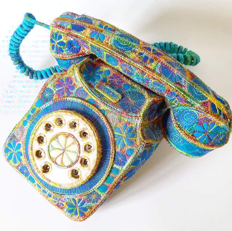 Telephone Textile Art Free Machine Embroidery H... - Folksy