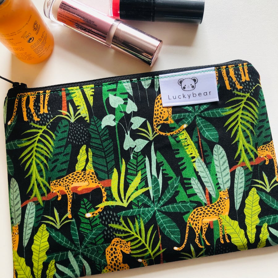 Jungle leopard print zip pouch - Folksy