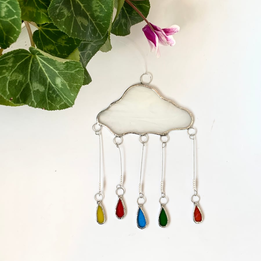 Stained Glass Rain Cloud Multi - Handmade Hangi... - Folksy