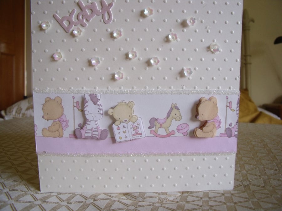 New baby girl teddy card - Folksy