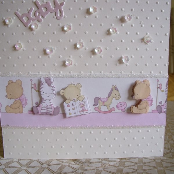New baby girl teddy card - Folksy