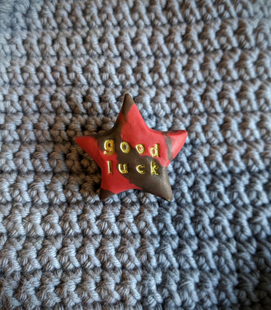 Affirmation Star - 'good luck', red & brown... - Folksy