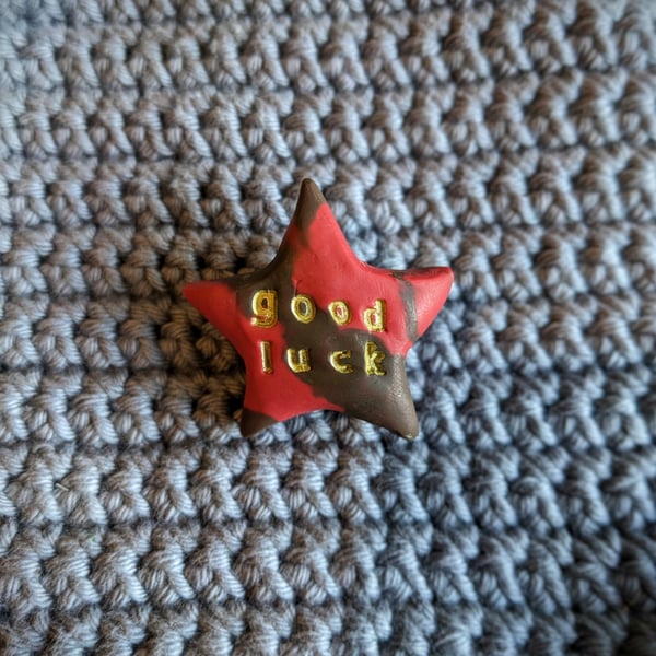 Affirmation Star - 'good luck', red & brown... - Folksy