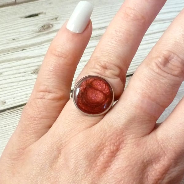Red ring, resin and Stainless Steel adjustable ... - Folksy