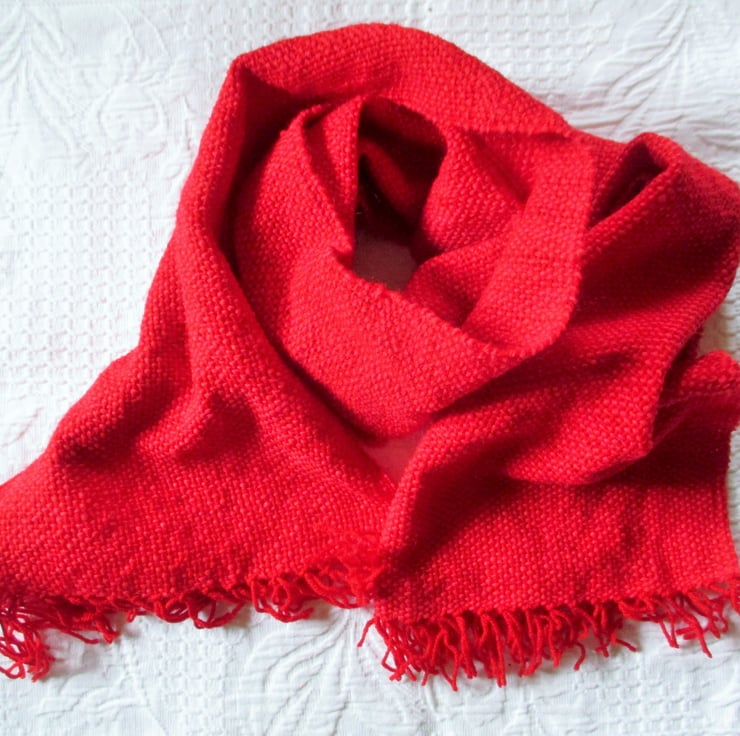 Hand Woven Alpaca Scarf, bright red, a splash o... - Folksy