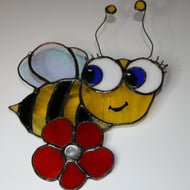 Handmade cute stained glass bee on flower - Folksy