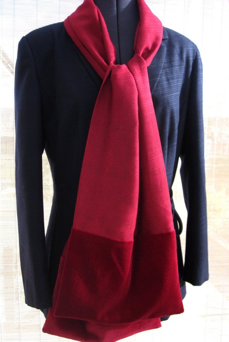 Unique Red Scarf, with red velvet - Folksy