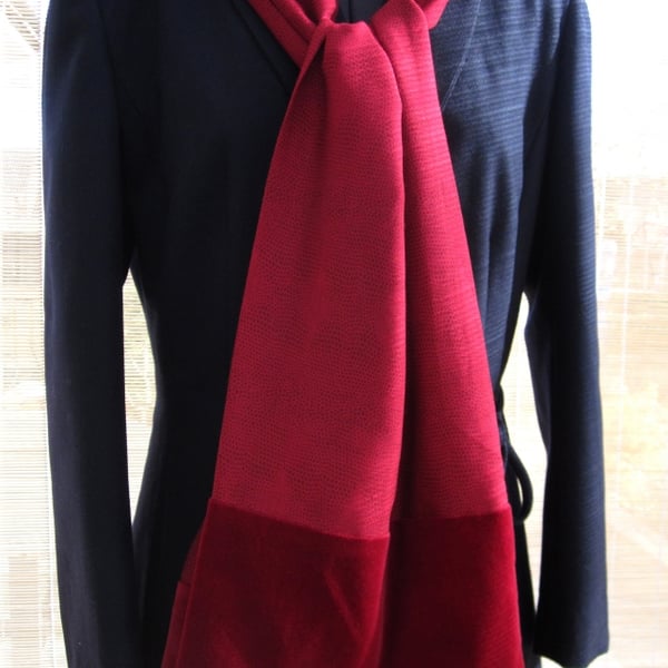 Unique Red Scarf, with red velvet - Folksy