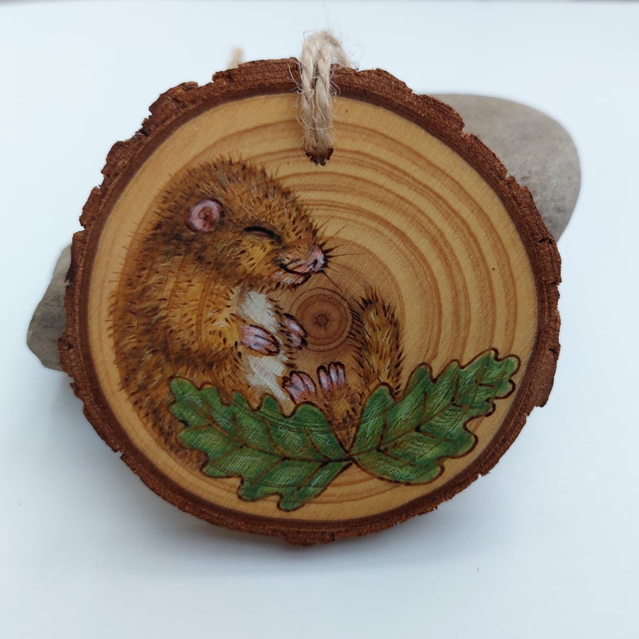 Sleepy dormouse pyrography hanging log slice - Folksy