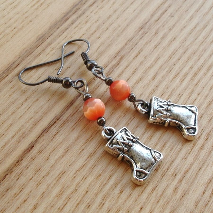 Tibetan Silver Stocking Charm and Glass Bead Ea... - Folksy