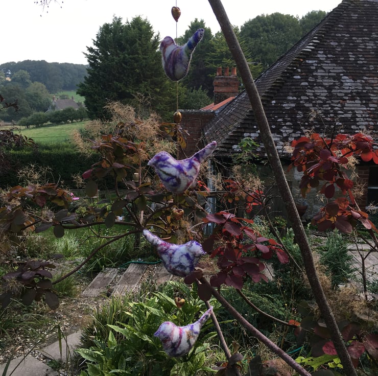 Felt hanging birds, string of birds, bird garland - Folksy