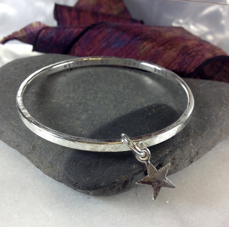 Personalised sterling silver charm bangle made ... - Folksy
