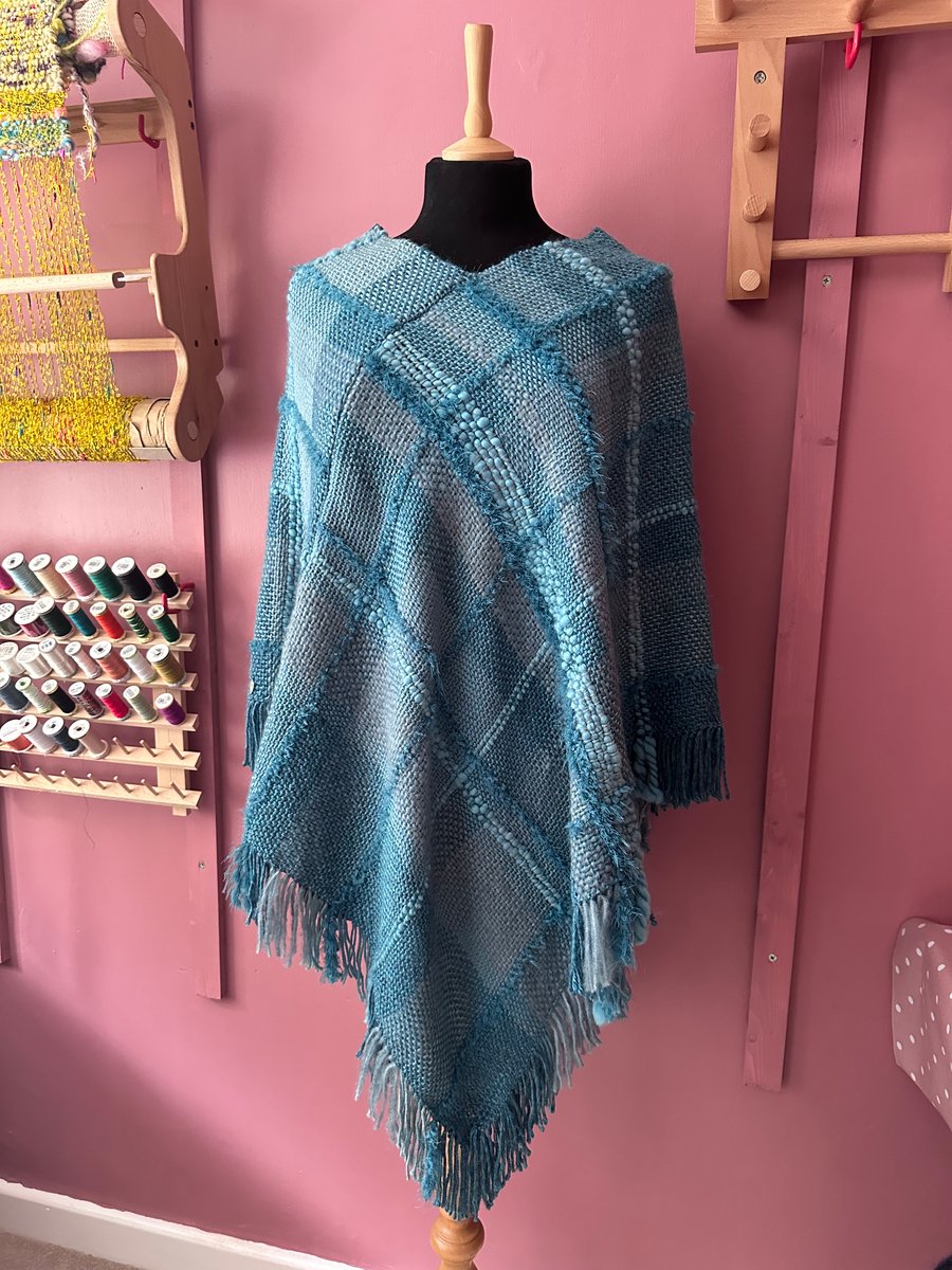 Blue and Turquoise Handwoven Poncho - Folksy