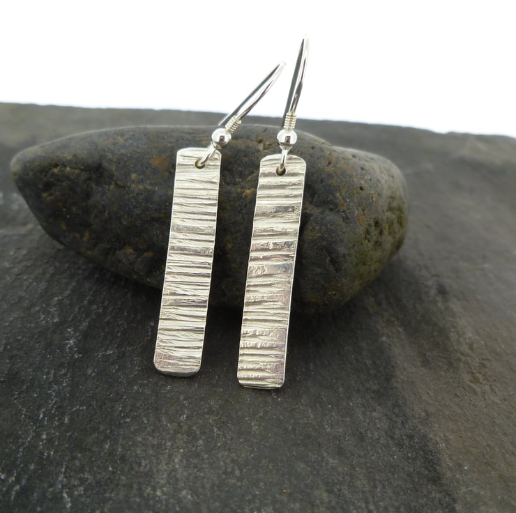 Textured Sterling Silver Drop Earrings - Folksy
