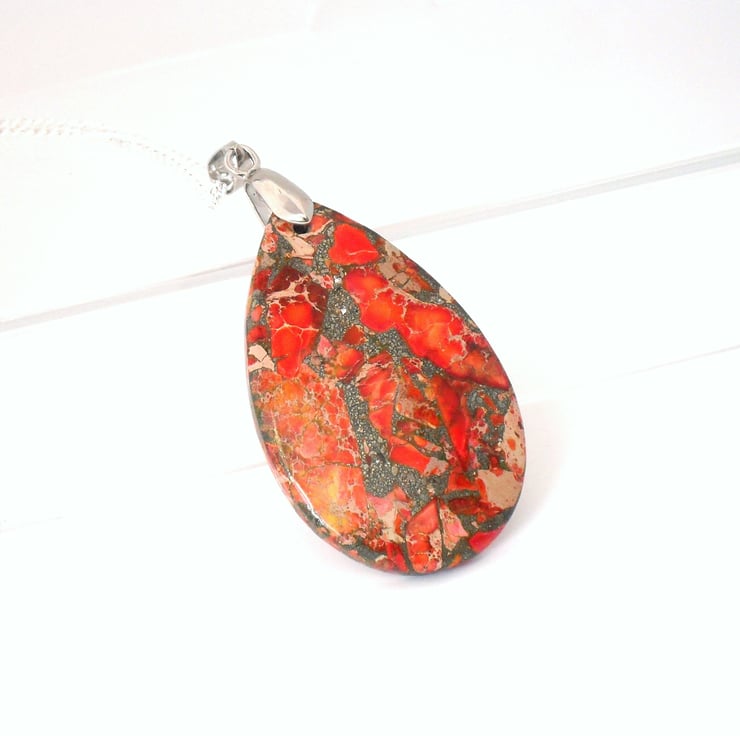 Orange jasper & pyrite pendant necklace - Folksy