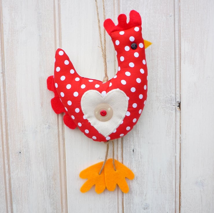 Hanging Chicken Decoration Bright Red and White... - Folksy