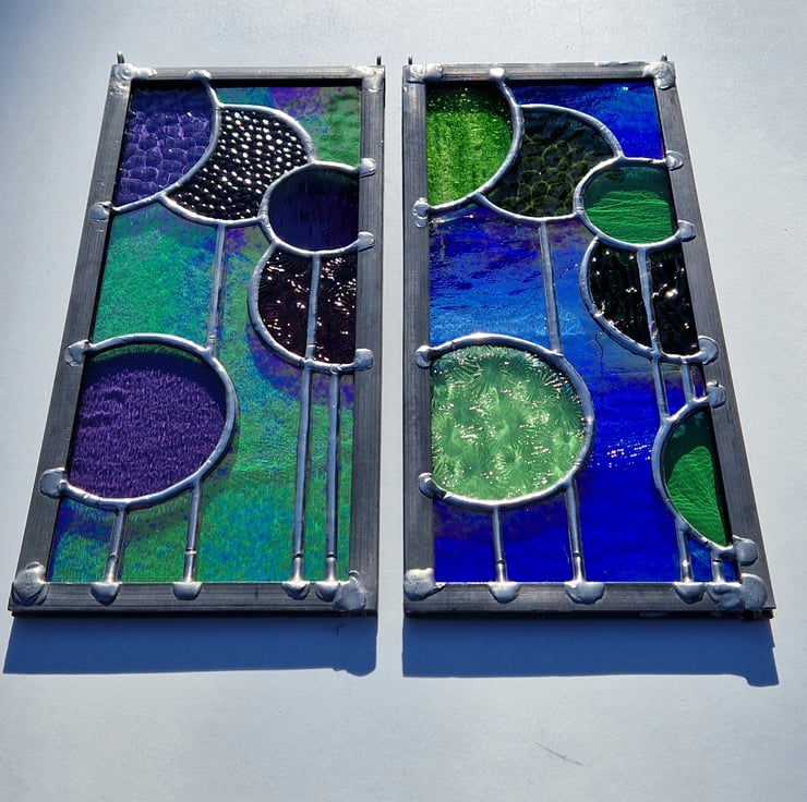 Abstract green lollipop flowers stained glass p... - Folksy