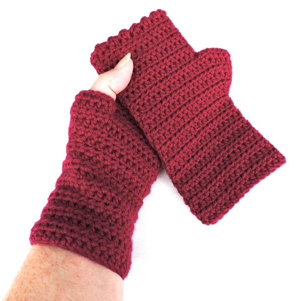 Sale Fingerless Mittens Crocheted in Raspber... - Folksy