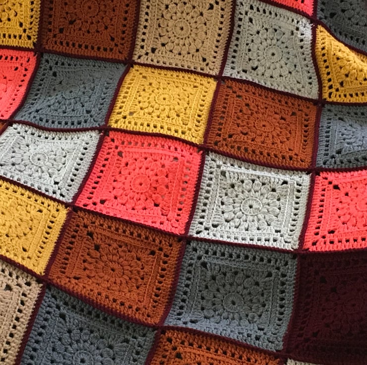 Granny Square Crocheted Lap Blanket in Rustic C... - Folksy