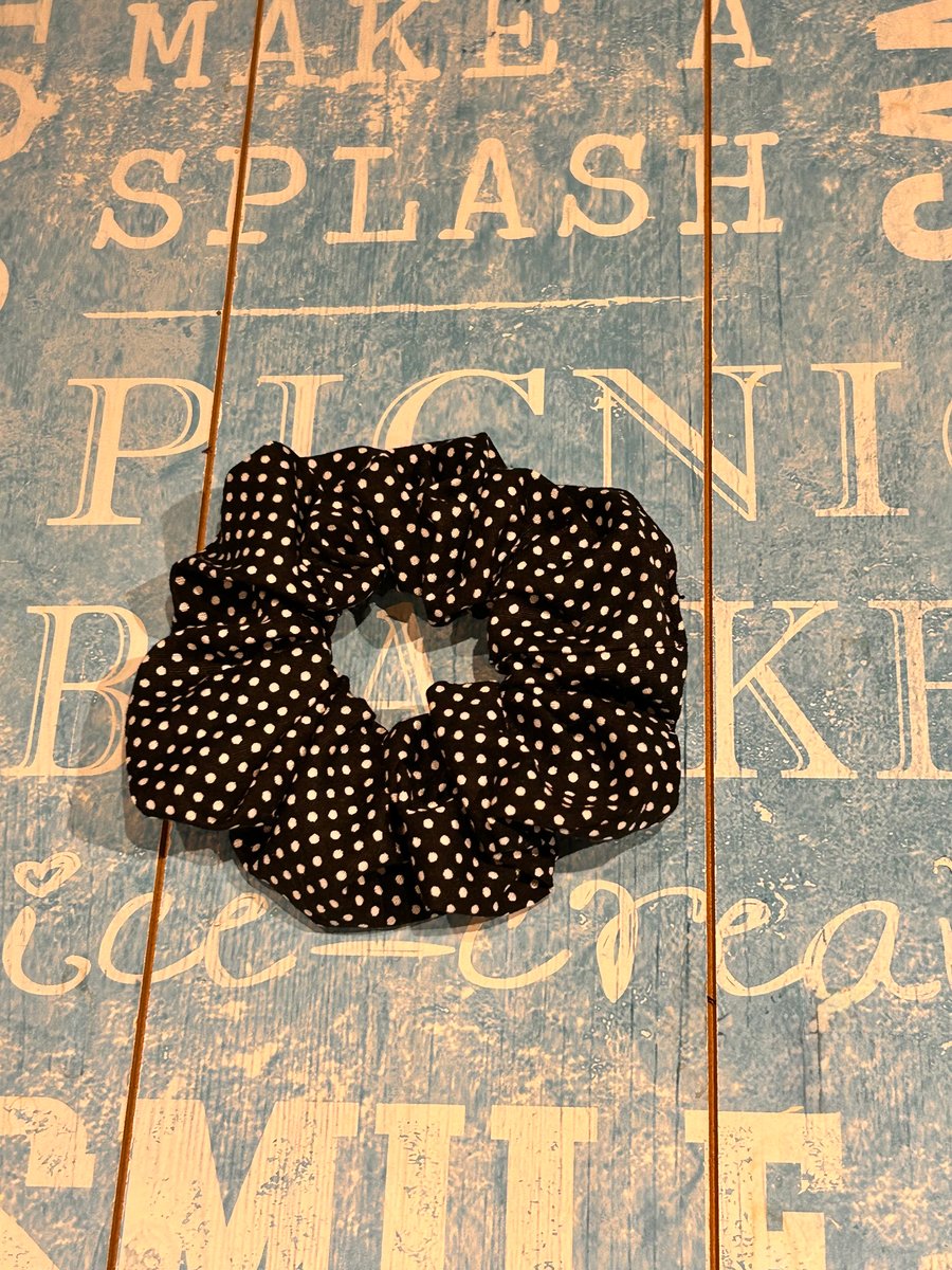 Hair band scrunchie black and white polka dot - Folksy