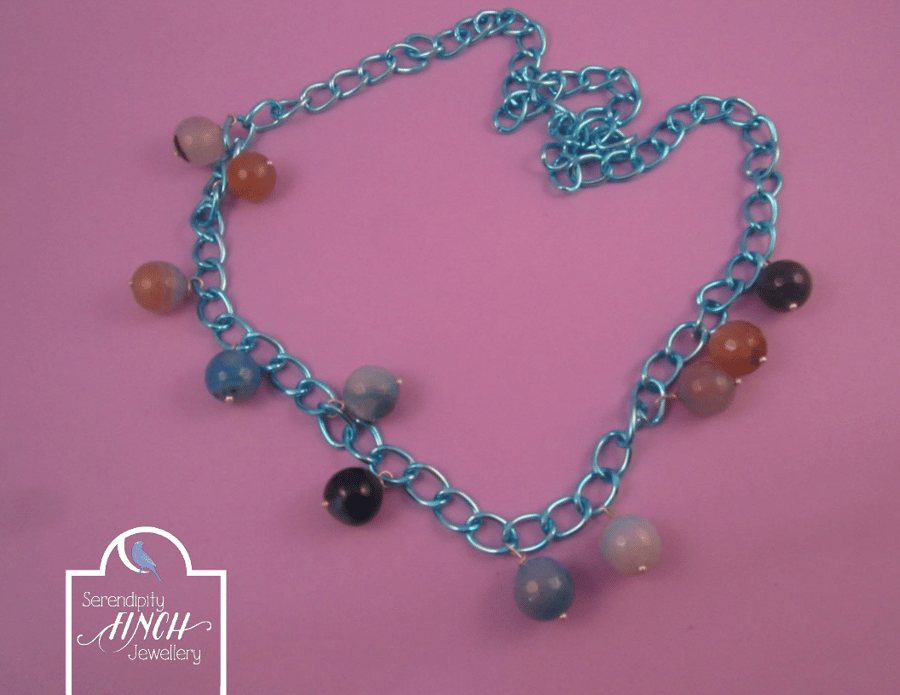 Blue Chain Ocean Blue Agate Long Necklace - Folksy