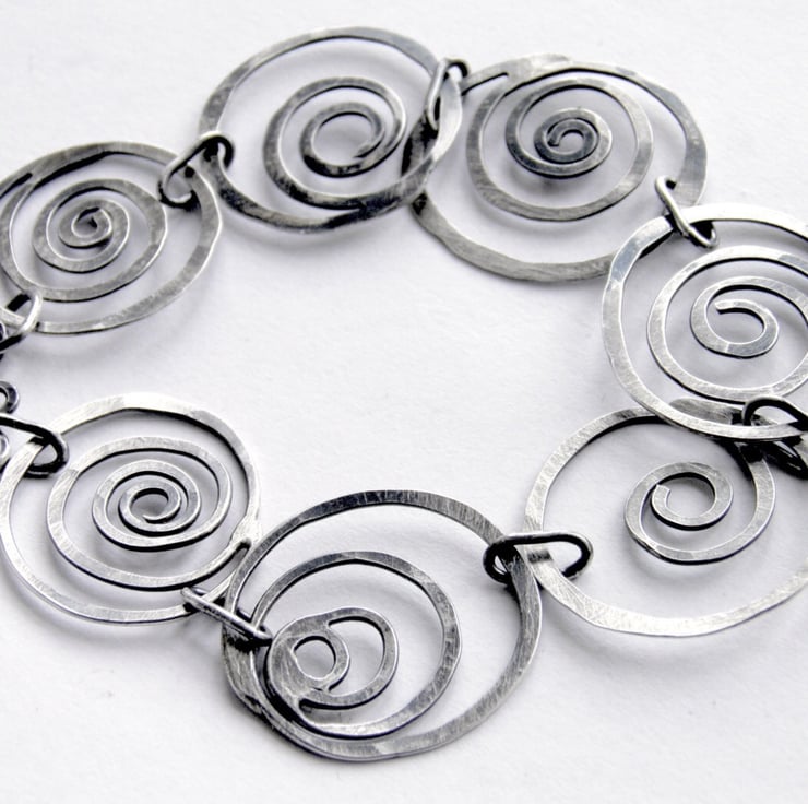 Sterling Silver Bracelet Handcrafted Swirl Spir... - Folksy