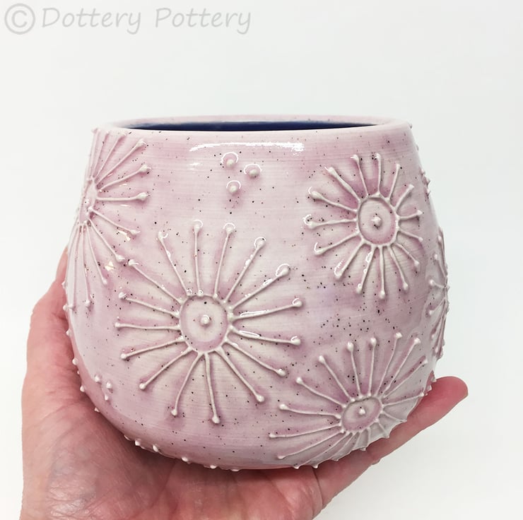Pink ceramic pot pottery bowl beautiful raised ... - Folksy