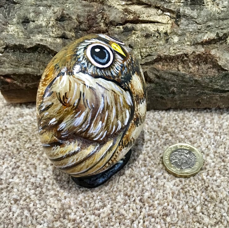 Owl hand painted pebble garden bird rock stone ... - Folksy