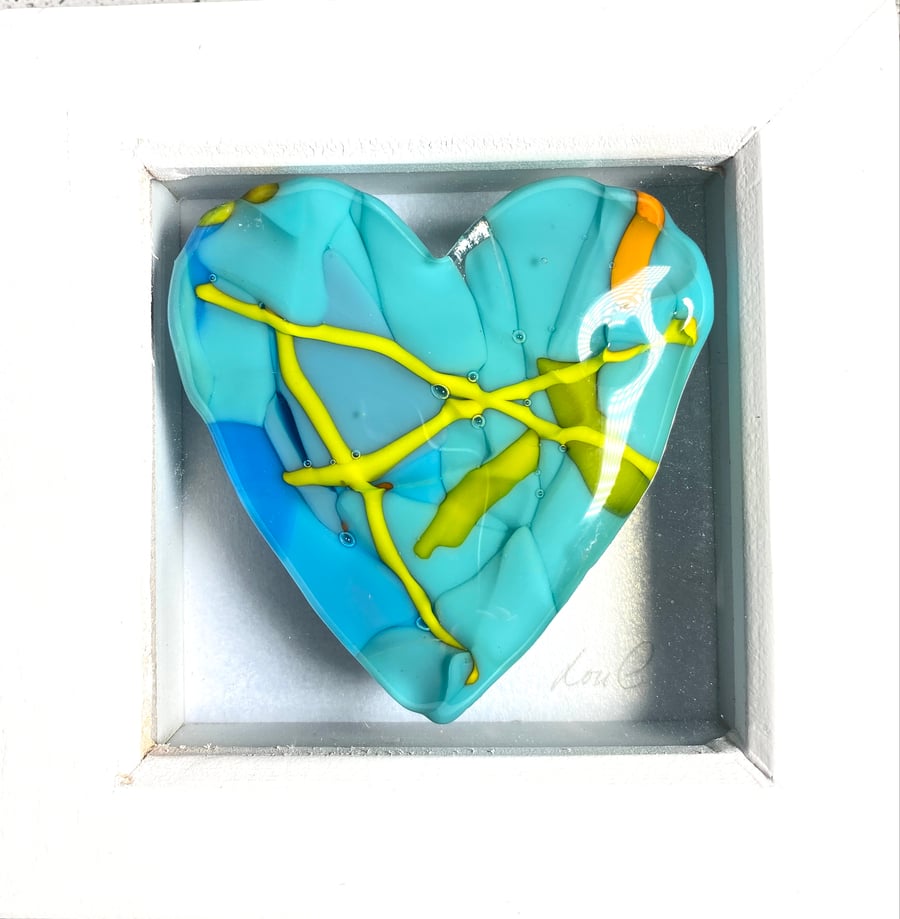 Abstract fused glass cast heart - glass picture - Folksy