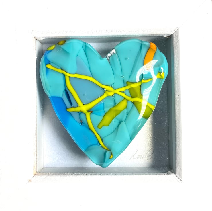 Abstract fused glass cast heart - glass picture - Folksy
